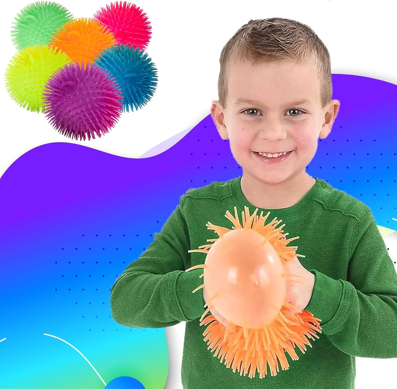 Fidget Sensory Soft Spiky Puffer Balls Assorted Colors Set of 5 Color ...