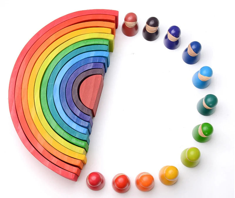 Masterkidz 12 Piece Natural Wood Jumbo Stacking Rainbow 12 Colours 12色 ...