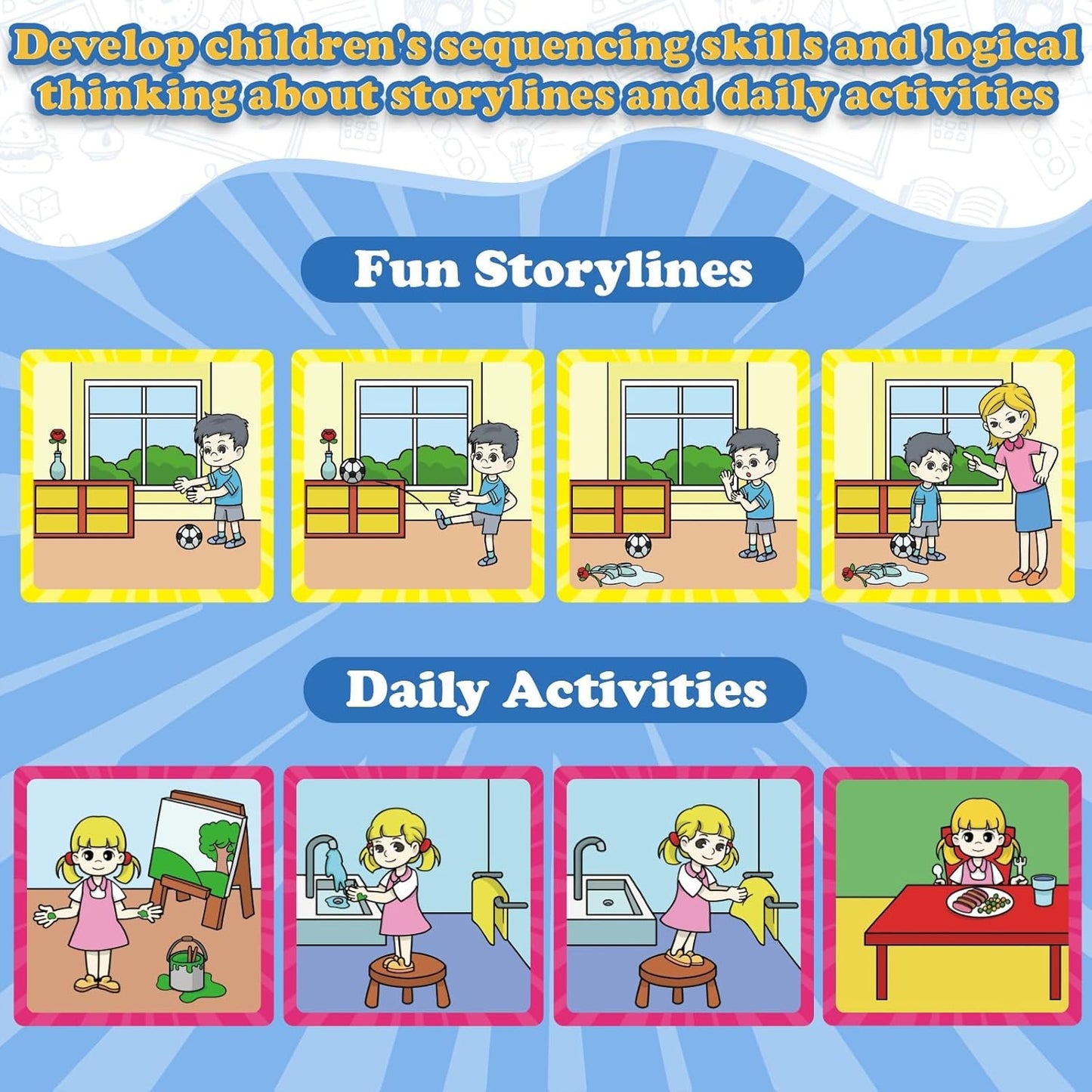 4-Scene Sequencing Cards (12 Activities) 1-2-3-4排序圖卡 (12情景) – MY SCHOOL BUS